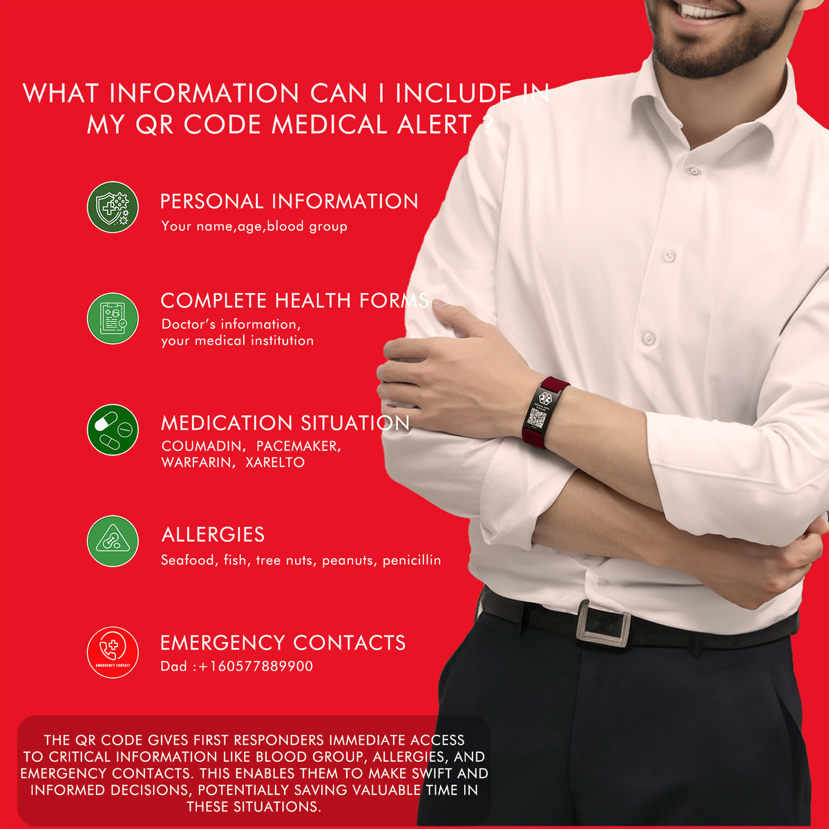 MD1469-QR Silicone Medical ID Bracelet With QR Code 6 Color Choices ...