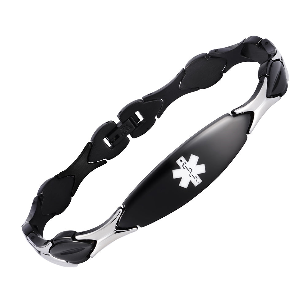 MD0337 Stainless Steel Sleek Link Medical Id Bracelet Custom Engrave 1 ...